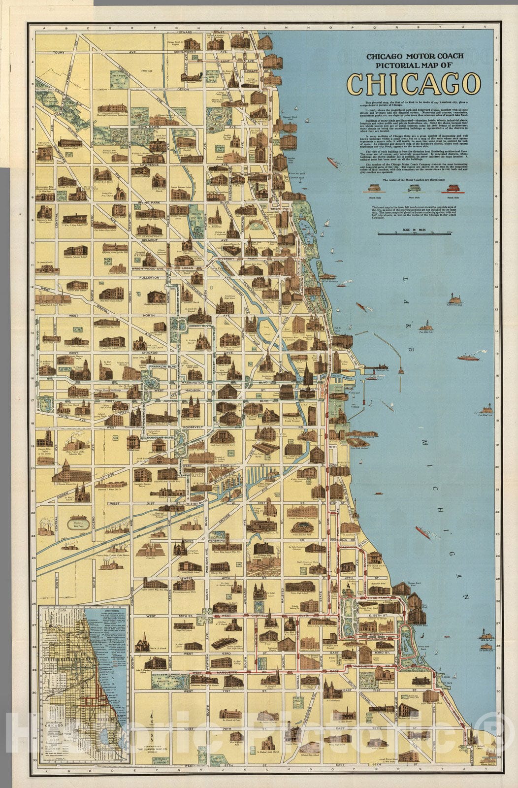 Historic Map : Chicago Motor Coach Pictorial Map of Chicago, 1940 - Vi ...