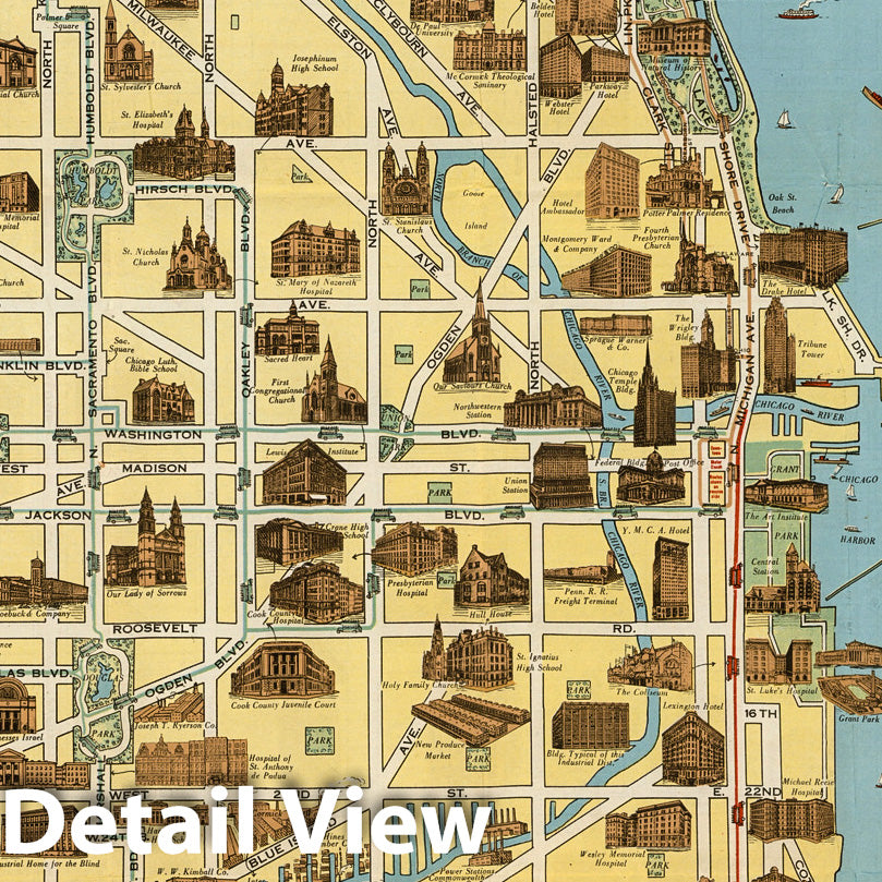 Historic Map : Chicago Motor Coach Pictorial Map of Chicago, 1940 - Vi ...