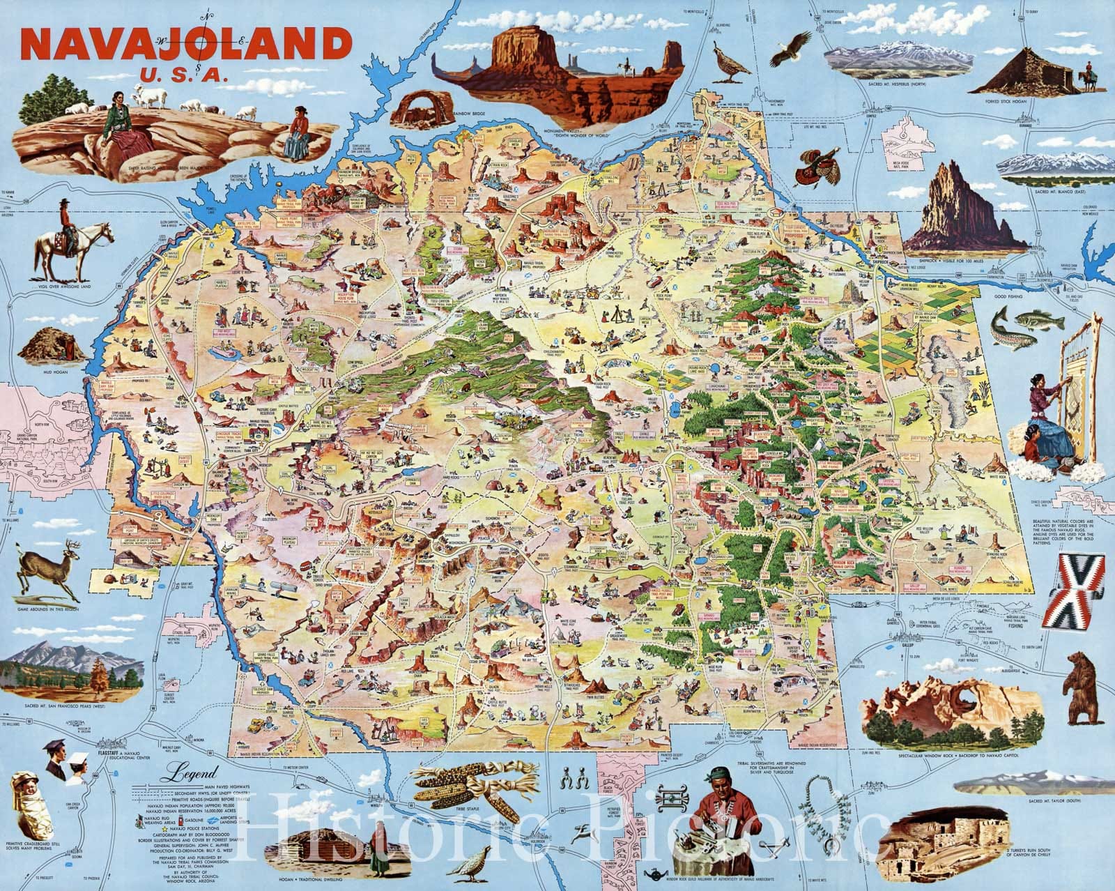 Historic Map : Navajoland, U.S.A, Map Full Color, Illustrated, 1960 ...