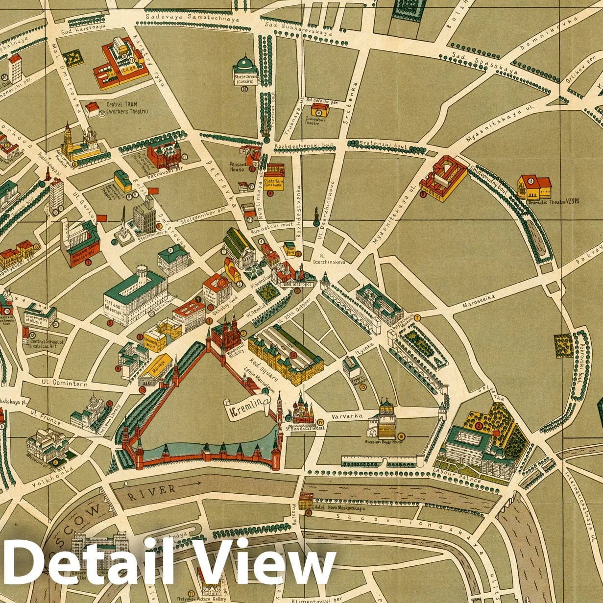 Historic Map : Moscow, Pictorial Street Map, 1938 - Vintage Wall Art ...