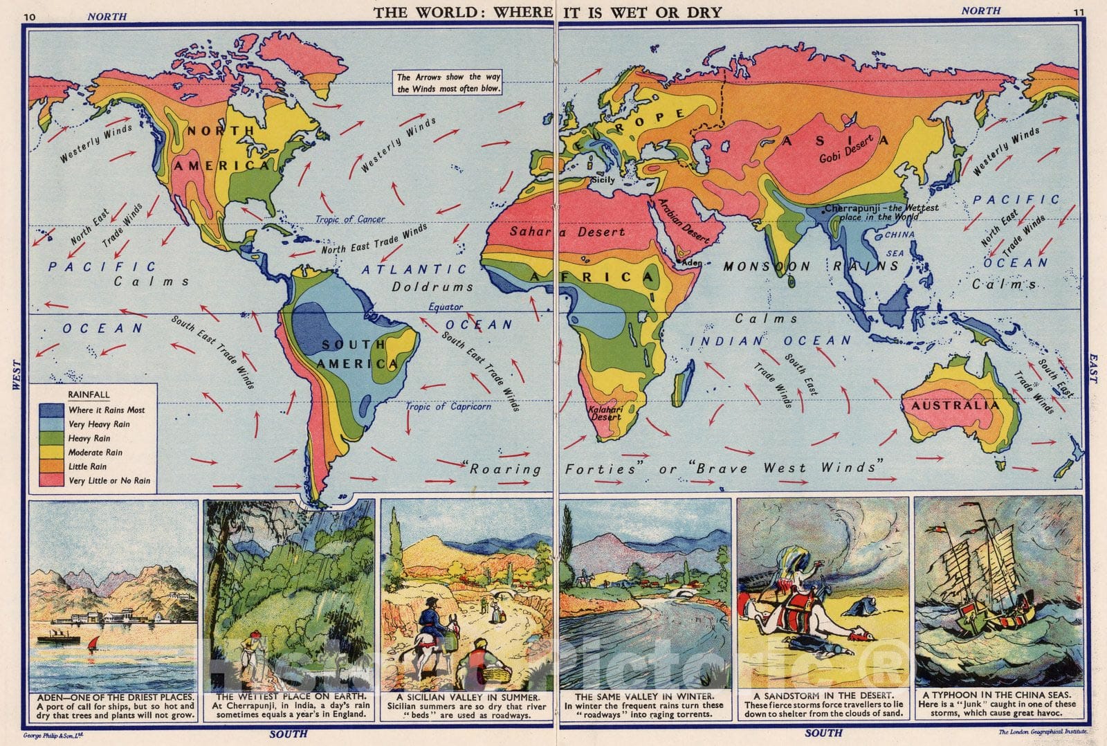 Historic Map : Geography Book, The World: Where It is Wet or Dry. 1935 ...
