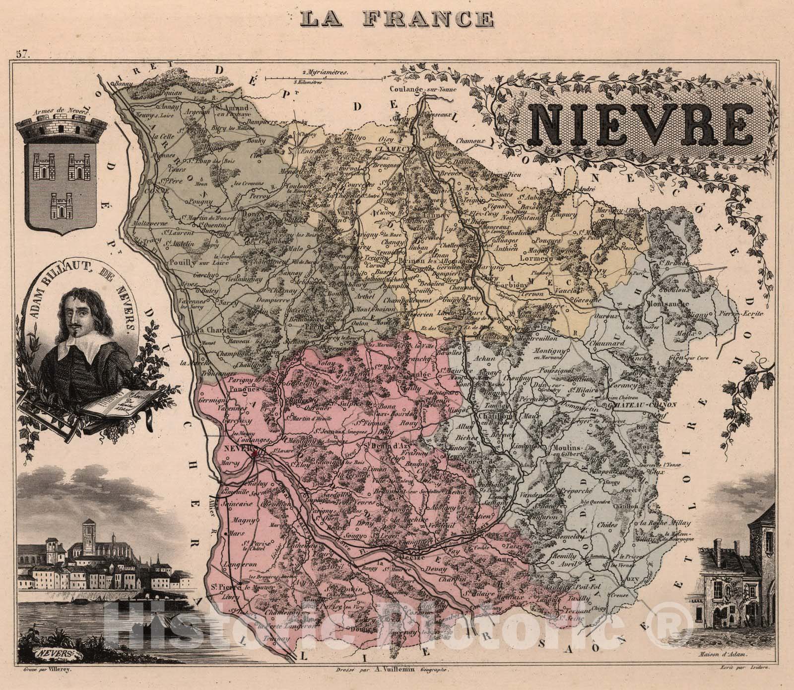 Historic Map : Nievre. 1869 - Vintage Wall Art – Historic Pictoric