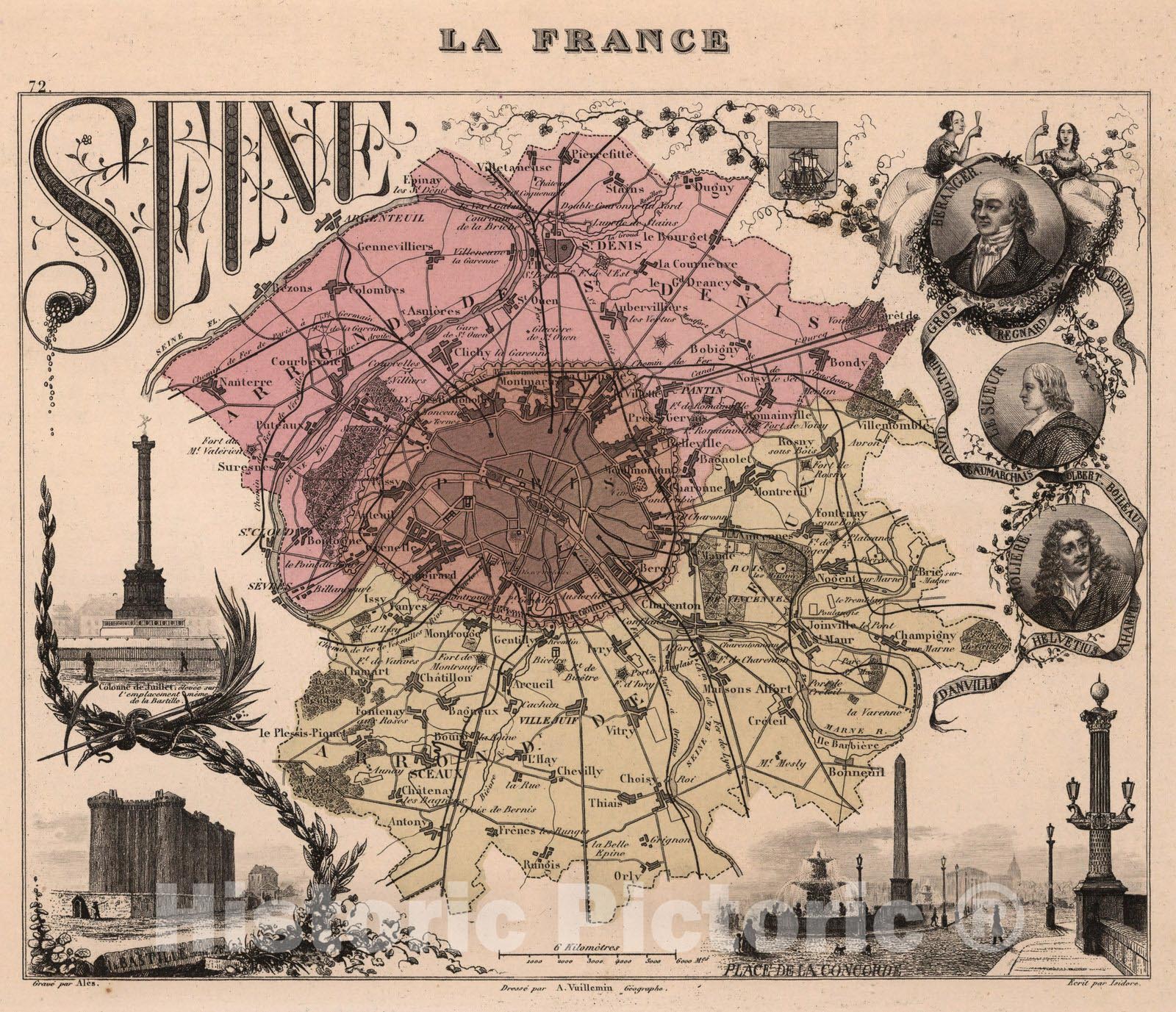 Historic Map : Seine. 1869 - Vintage Wall Art – Historic Pictoric