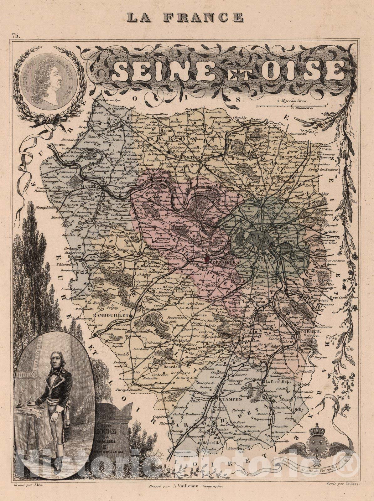 Historic Map : Seine-et-Oise. 1869 - Vintage Wall Art - Historic Pictoric