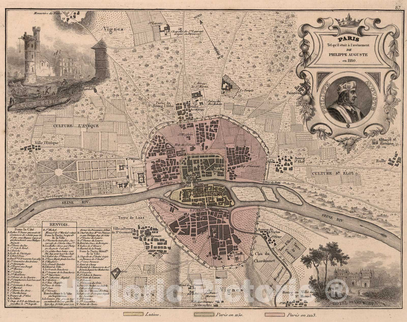 Historic Map : Paris in 1180. 1869 - Vintage Wall Art – Historic Pictoric