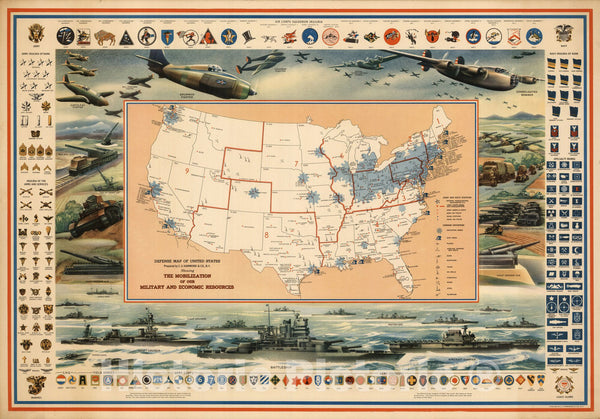 1942 United States Military Defense Pictorial Map Print – Historic Pictoric