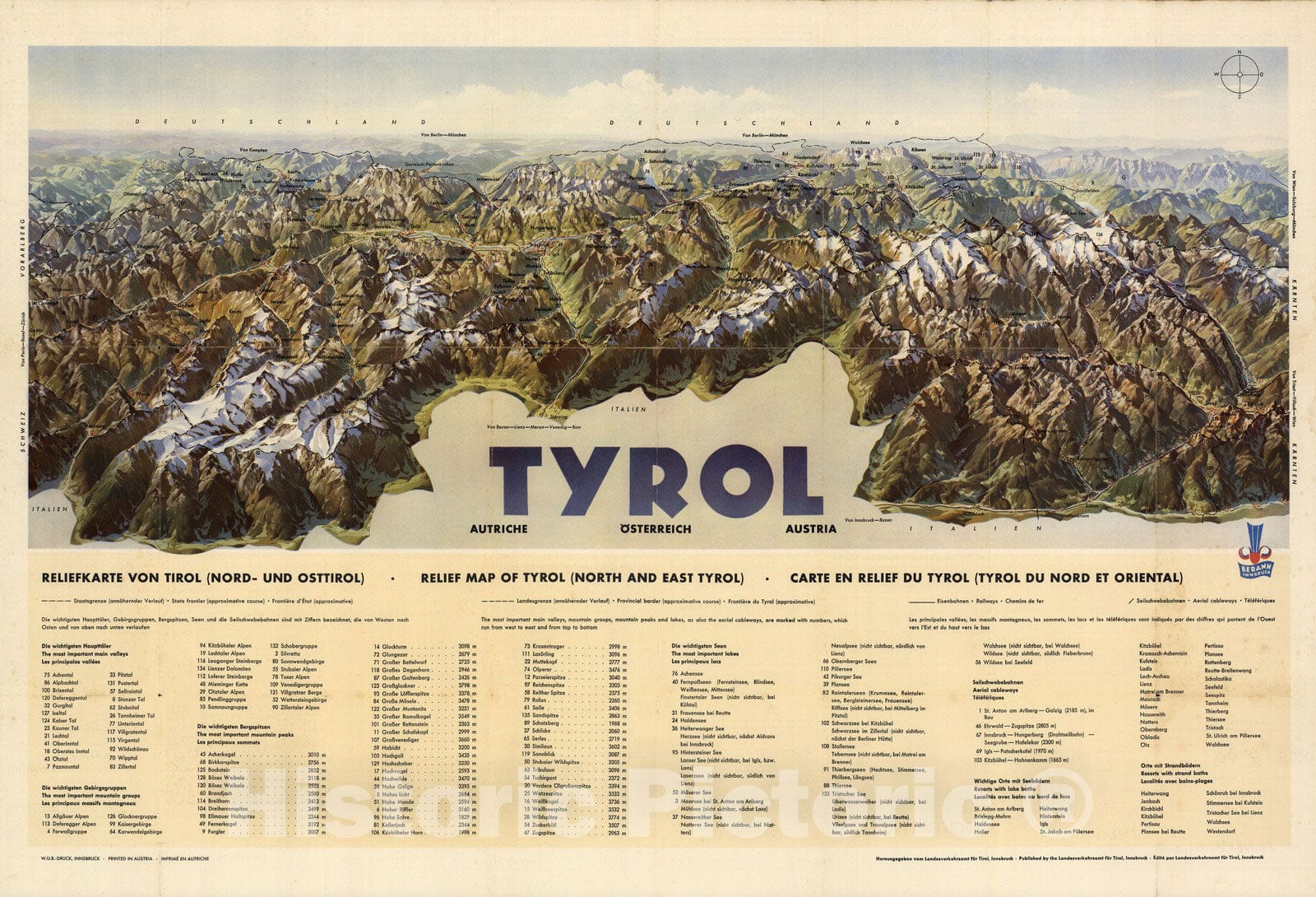Historic Map : Tyrol, Austria. Relief Map of Tyrol (North and East Tyr ...