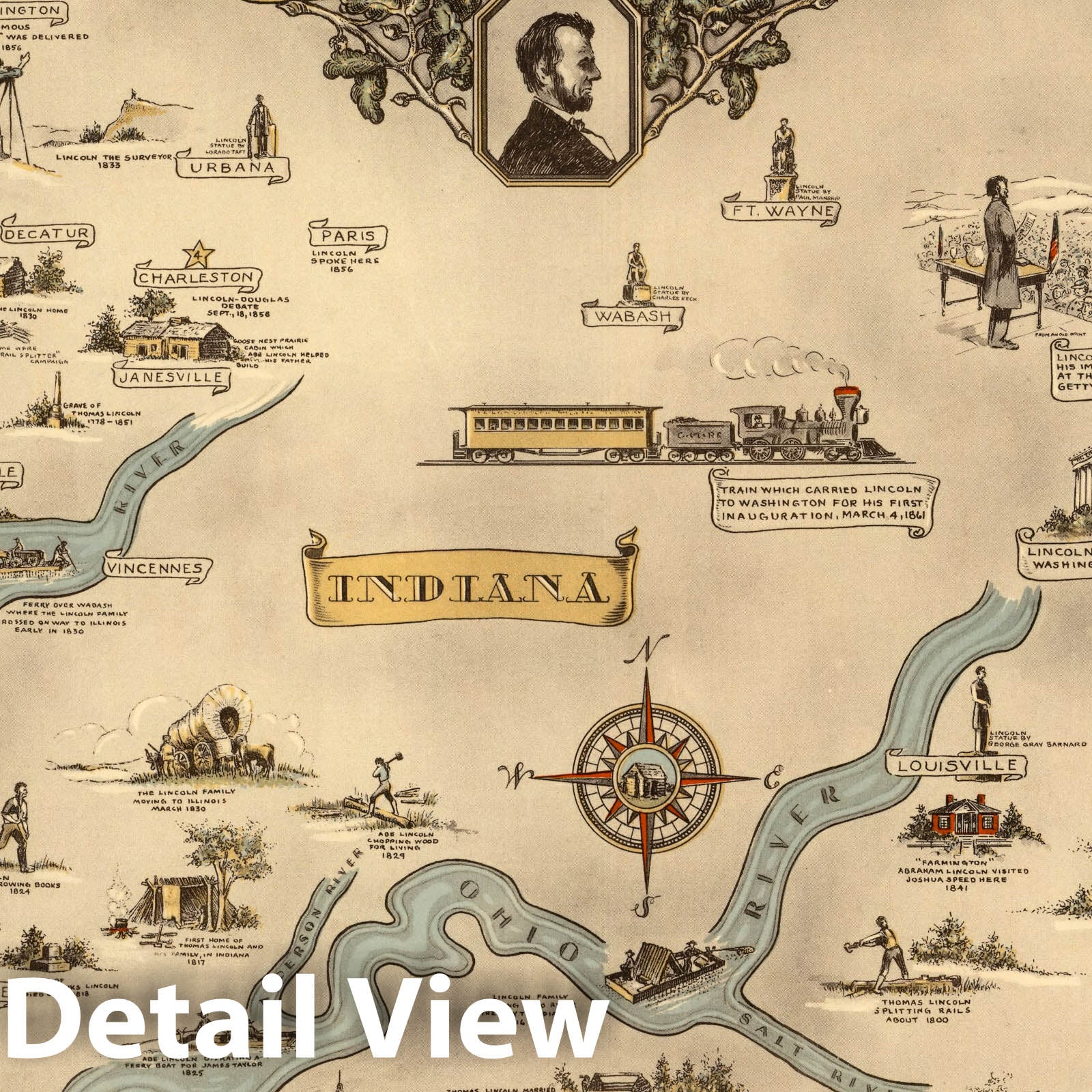 Historic Map : Abraham Lincoln, 1809-1865. Indiana, Kentucky, Illinois ...