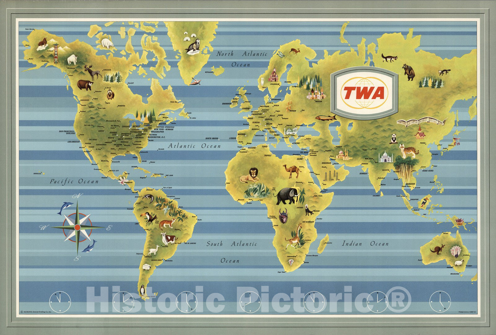 Historic Map : TWA. (Trans World Airlines). 1967 - Vintage Wall Art ...