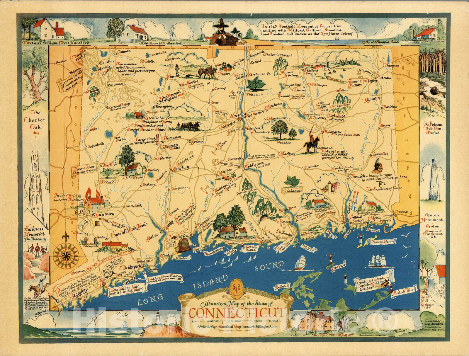 Historic Map : Historical Map of the State of Connecticut, 1937 - Vint ...