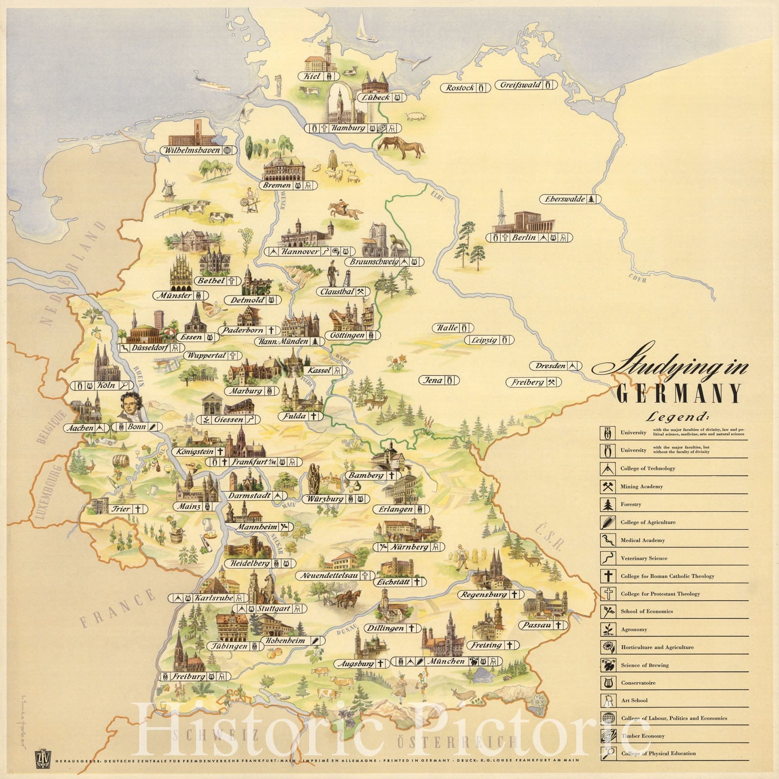 Historic Map : Studying in Germany. 1937 - Vintage Wall Art – Historic ...