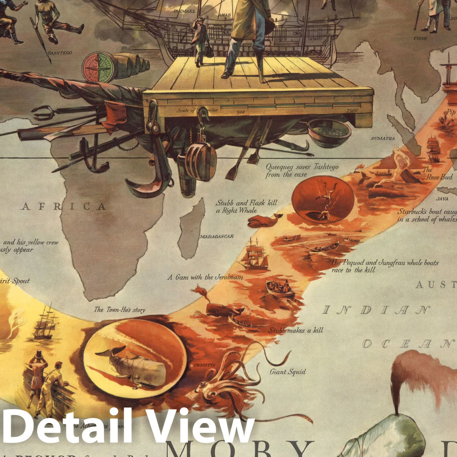 Historic Map : The Voyage of the Pequod from the Book Moby Dck by Herm ...