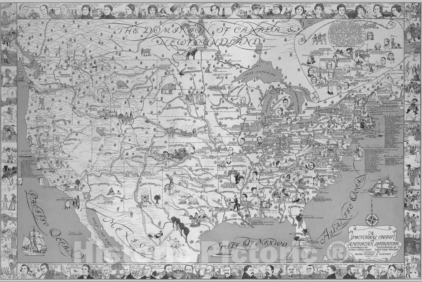 Historic Map : A Pictorial Chart of American Literature, 1932 - Vintag ...