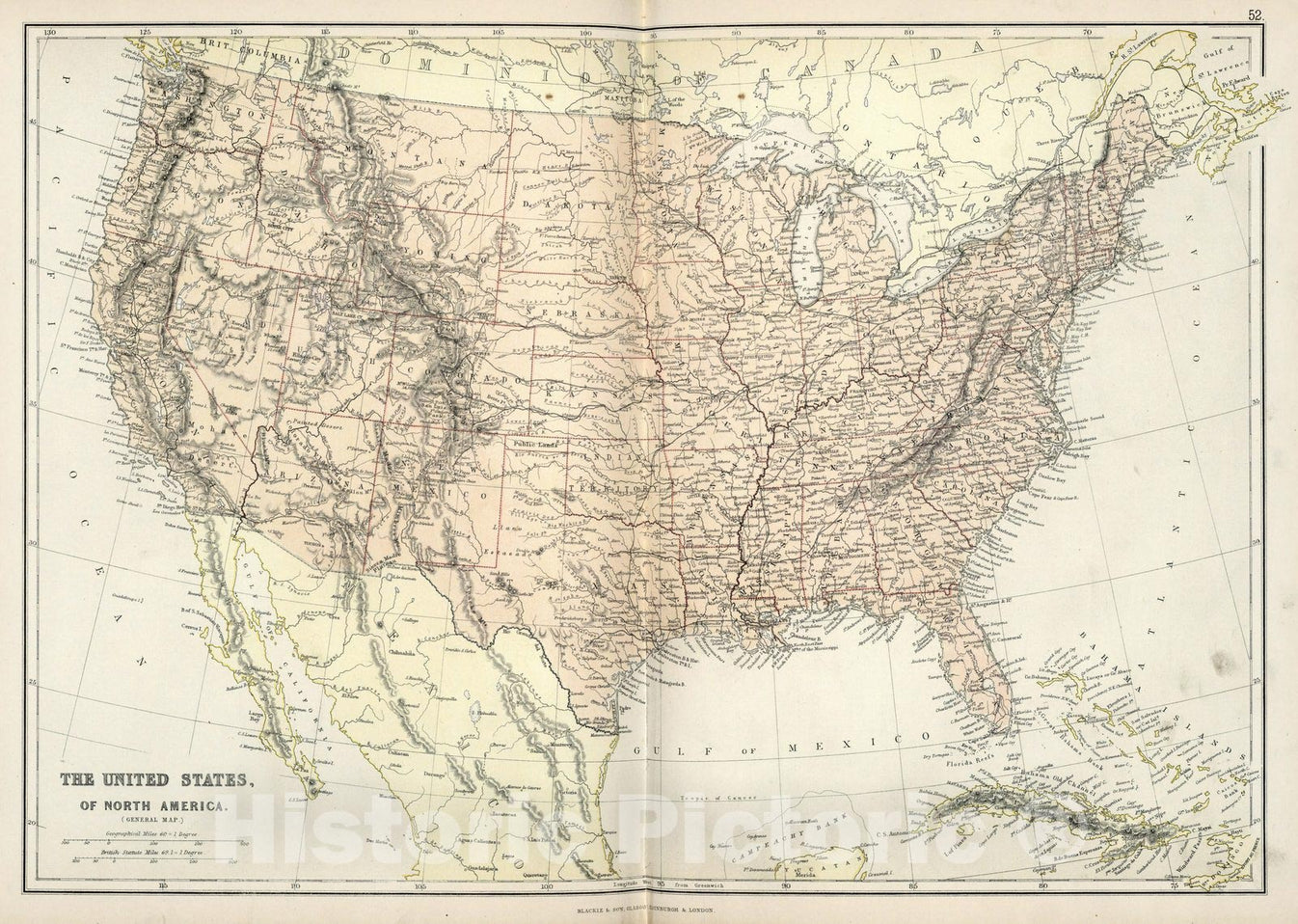 Historic Map : The United States, of North America (General Map), 1882 ...