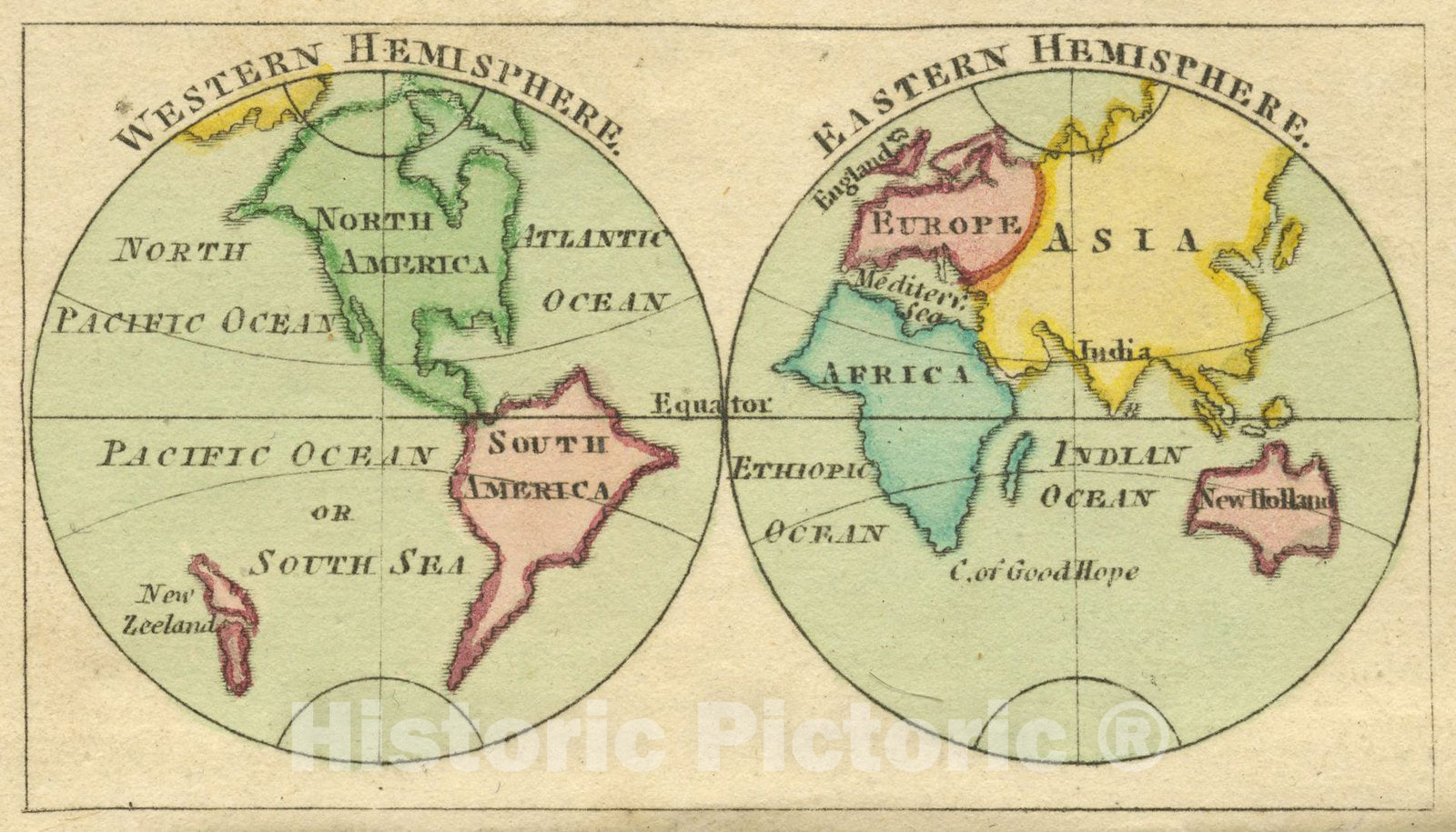 Historic Map : School Atlas Map, Western Hemisphere. Eastern Hemispher ...