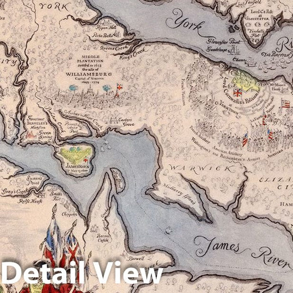 Historic Map - A Part of Virginia showing Jamestown, Williamsburg and ...