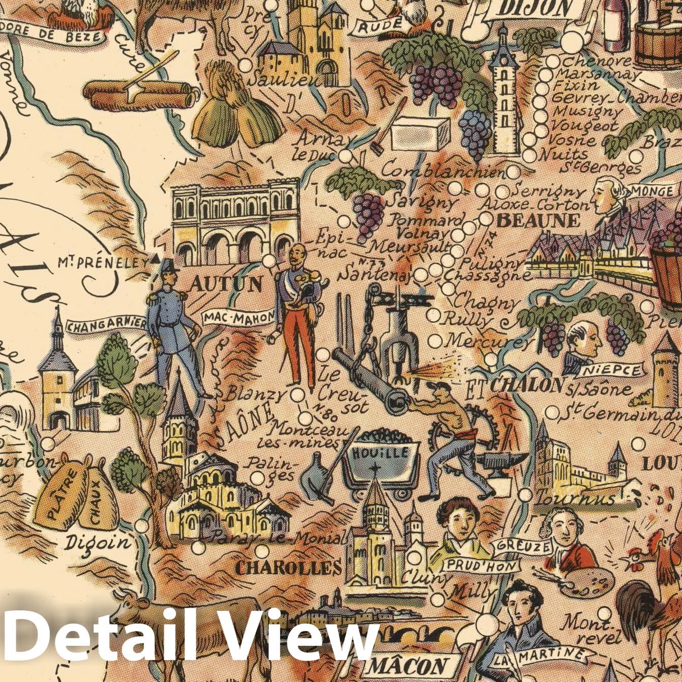 Historic Wall Map : France, Bourgogne. Jacques Liozu 1951 , Vintage Wa ...