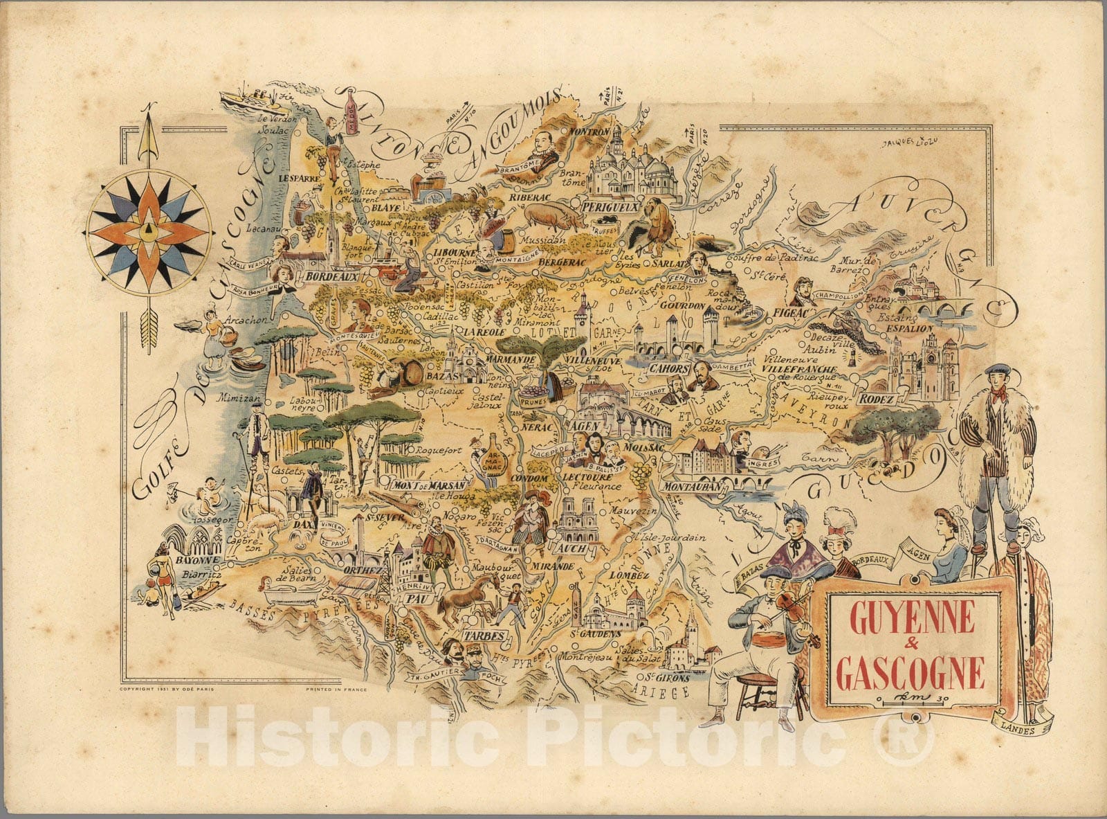 Historic Map : France, Guyenne , France Guyenne & Gascogne. Jacques Li ...