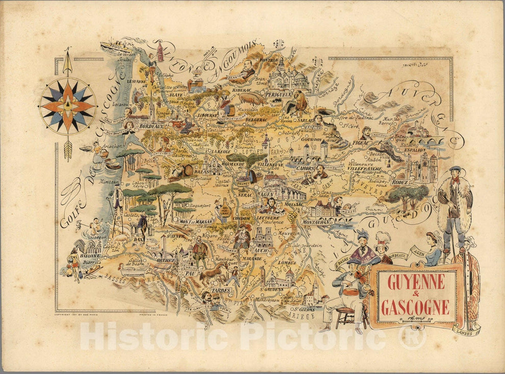 Historic Map : France, Guyenne , France Guyenne & Gascogne. Jacques Li ...