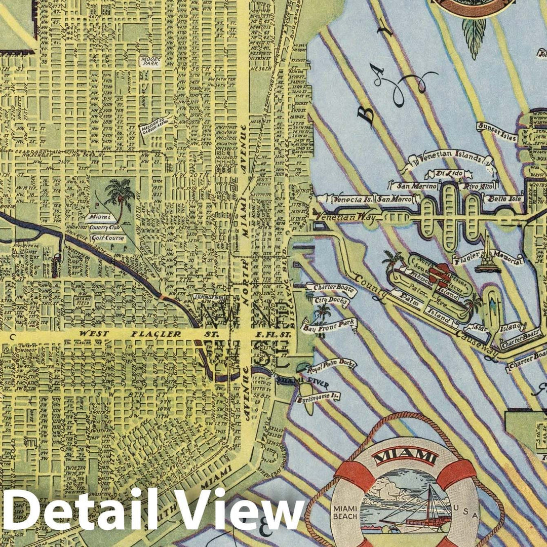 Historic Map - Meander down to Miami Florida's magic city 1935 - Vinta ...