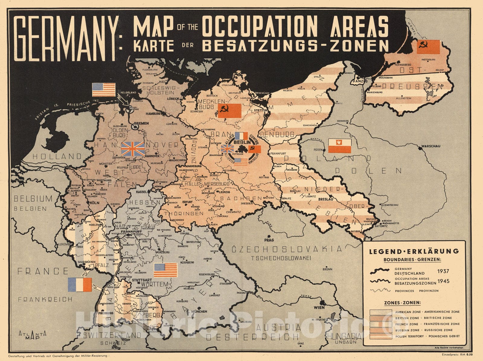 Historic Map : Germany, Germany: Map of The Occupation Areas. Carte de ...