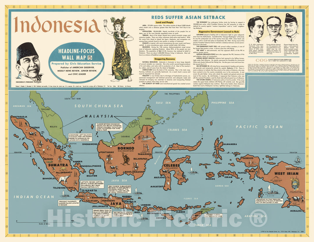 Historic Map : Indonesia, Wall Map, Indonesia. 1965 , Vintage Wall Art ...
