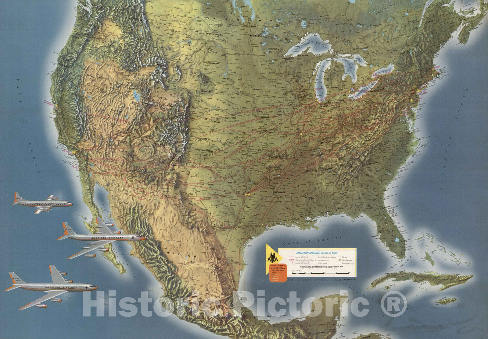 Historic Map : American Airlines System Map, 1962 v1 - Historic Pictoric