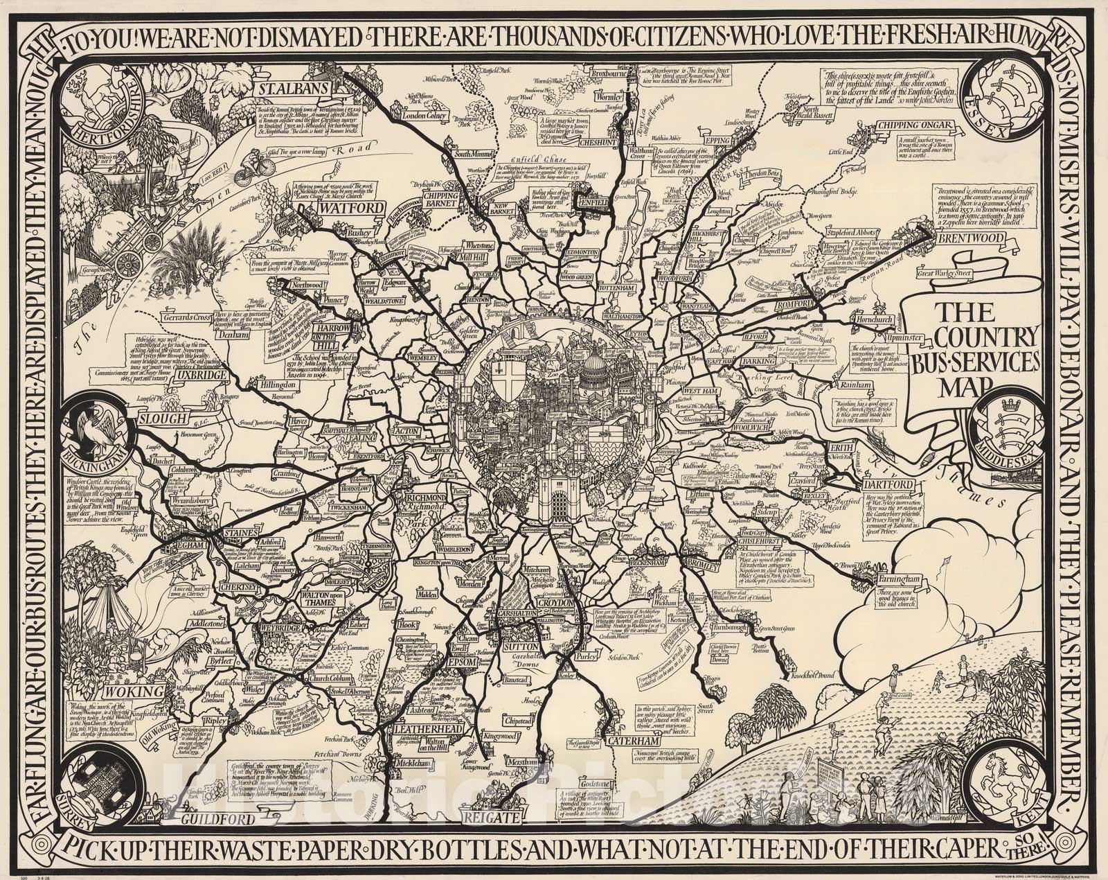 Historic Map : The Country Bus-Services Map, London and Vicinity, 1928 ...