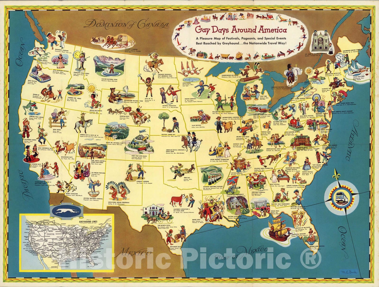 Historic Map : Gay Days Around America. Map of Festivals, Pageants, an ...