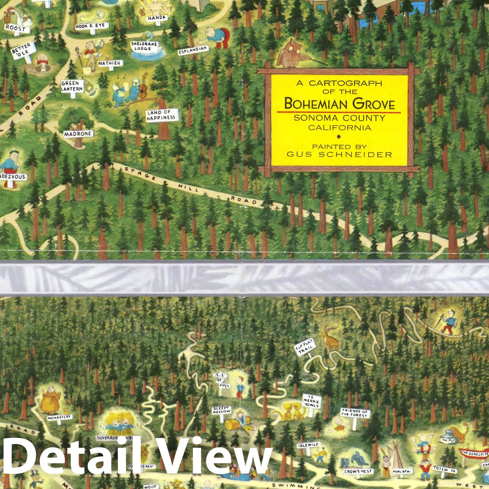 Historic Map - Pocket Map, A cartograph of the Bohemian Grove, Sonoma ...