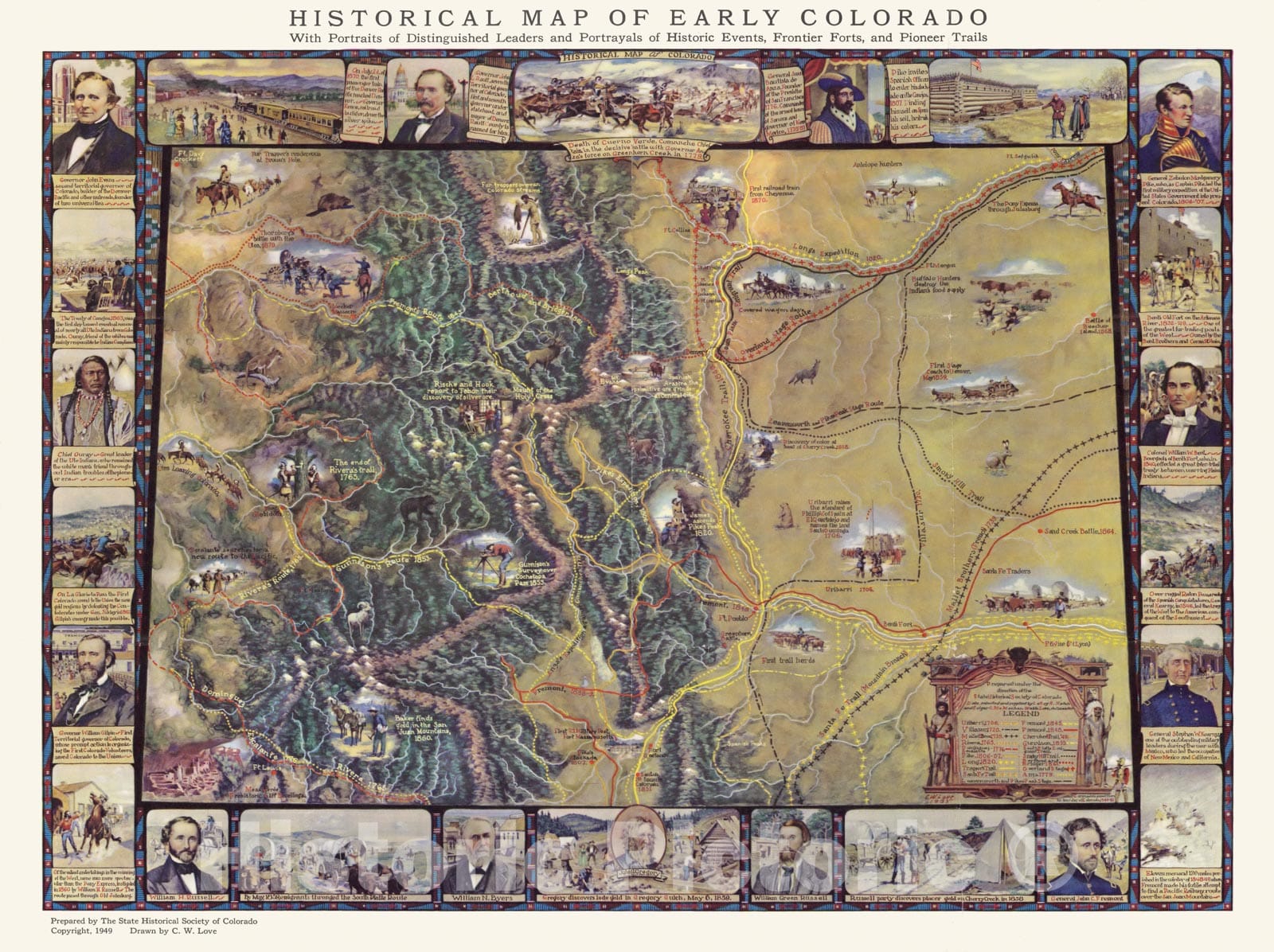 Historic Map - Historical map of early Colorado, 1949 - Vintage Wall A ...