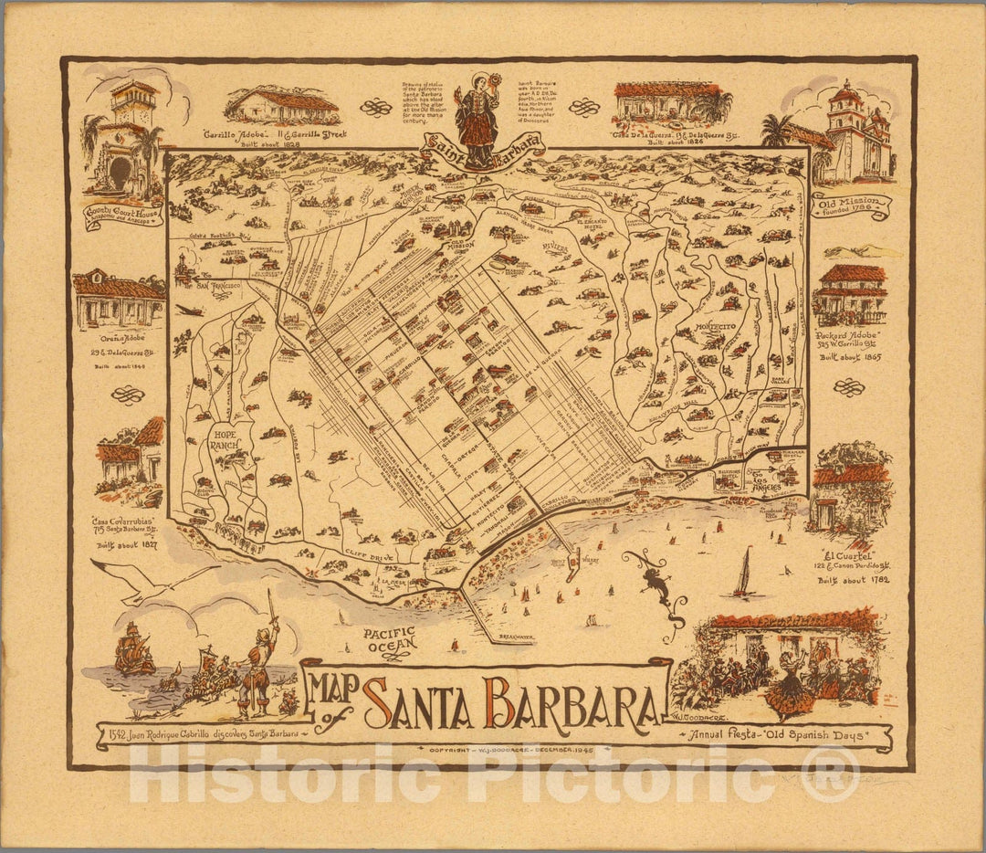 Historic Wall Map : Map of Santa Barbara, 1945 - Vintage Wall Art ...