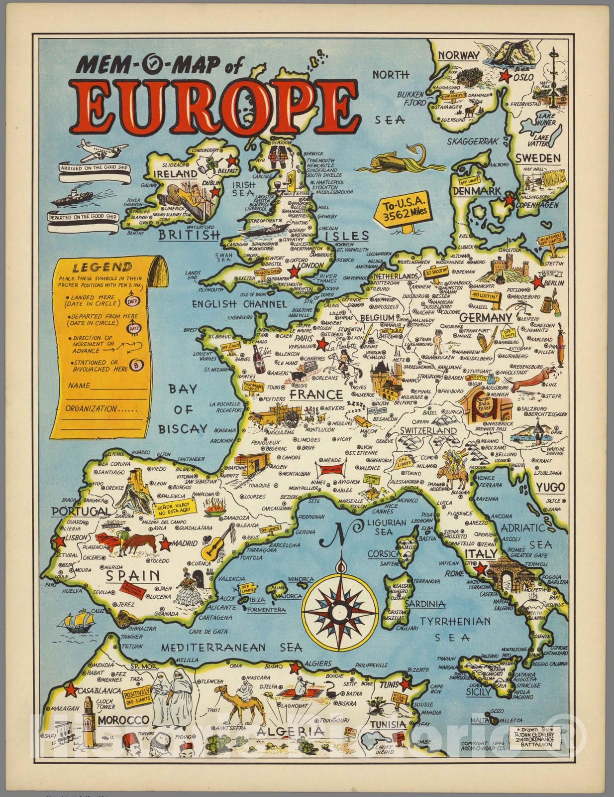 Historic Map : Mem-O-Map of Europe, 1946 - Vintage Wall Art – Historic ...