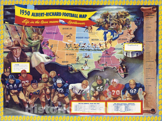 Historic Map - 1950 Albert Richard Football Map - Vintage Wall Art – Historic Pictoric