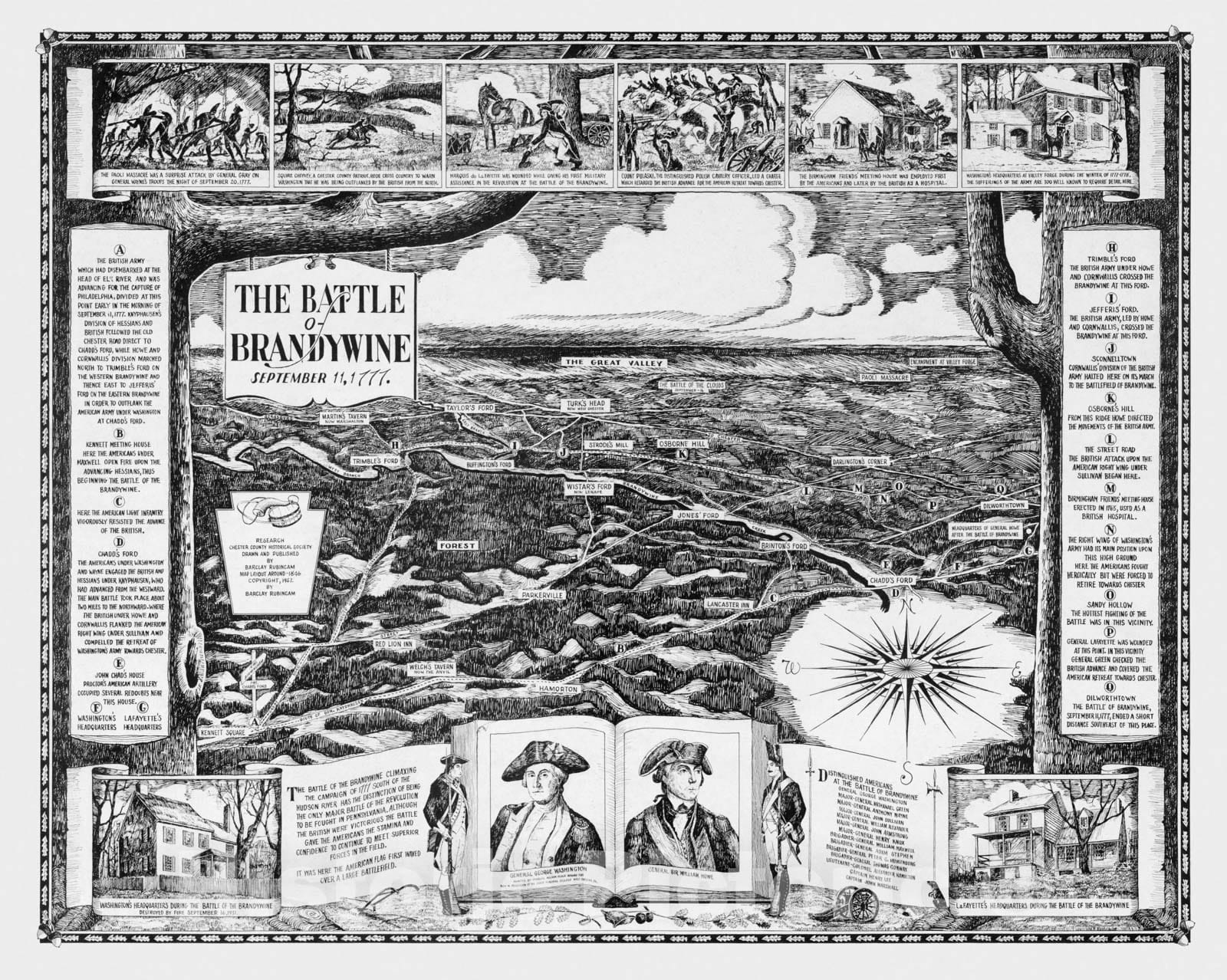 Historic Map - The battle of Brandywine September 11, 1777 - Vintage W ...