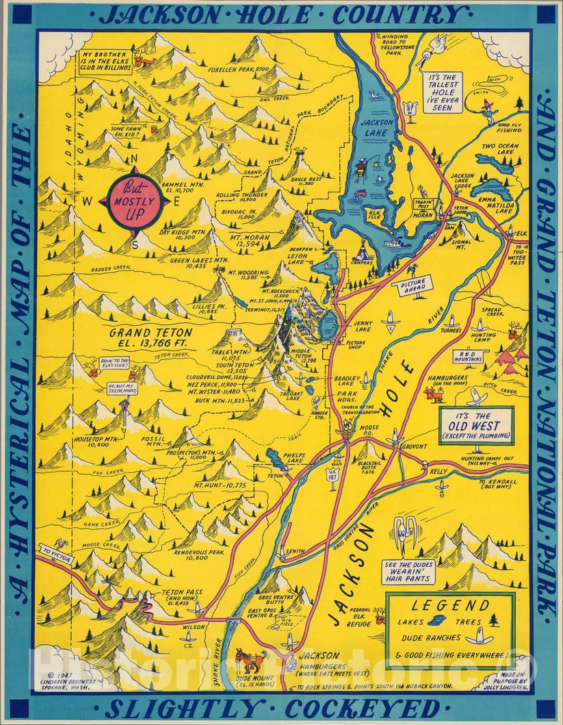 Historic Wall Map : A Hysterical Map of the Jackson Hole Country and G ...