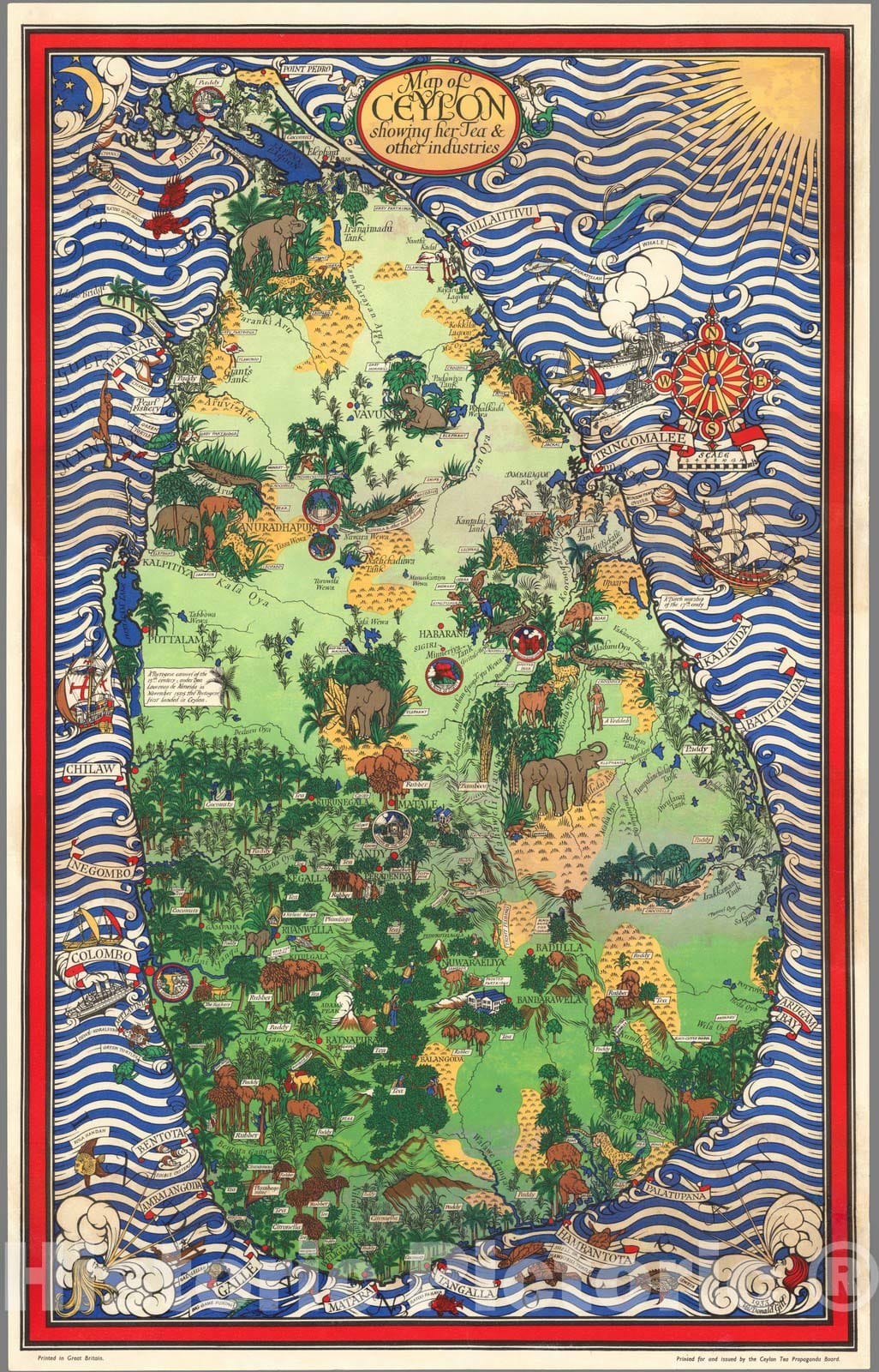 Historic Map : Map of Ceylon, showing her Tea & other industries, 1933 ...