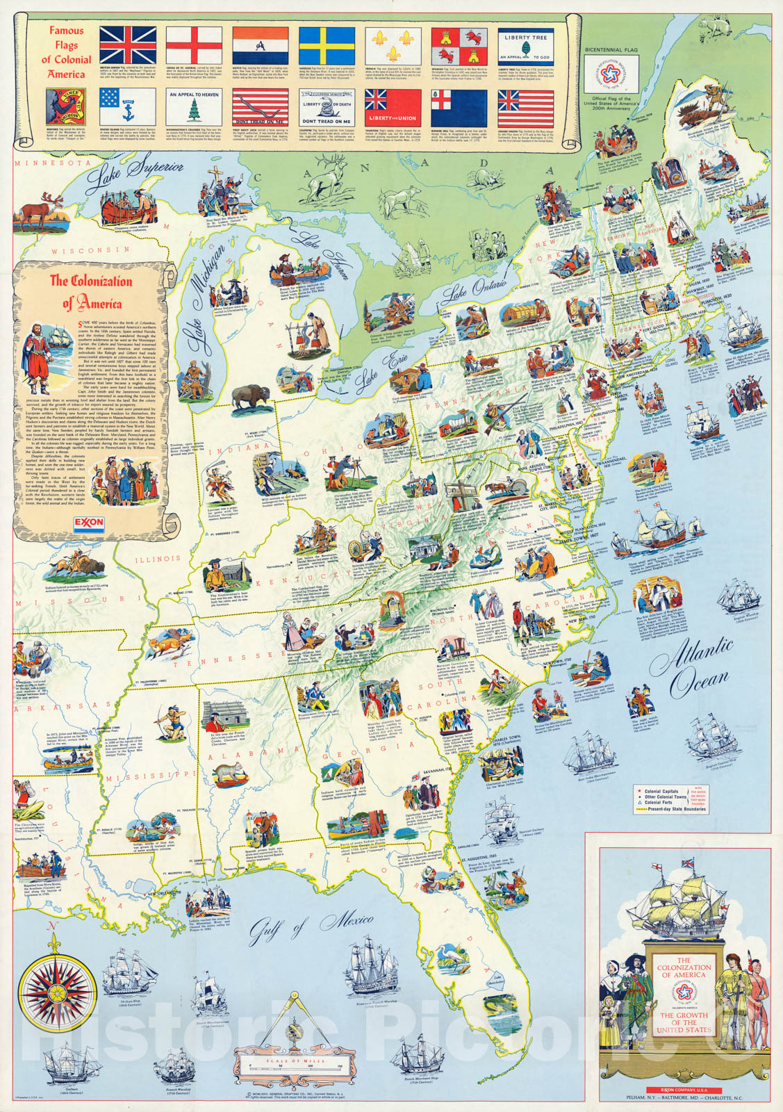 Historic Map - Pocket Map, Colonization of America 1972 - Vintage Wall ...