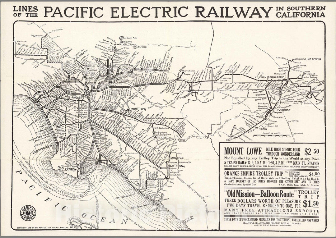 Historic Map : Lines of the Pacific Electric Railway In Southern Calif ...