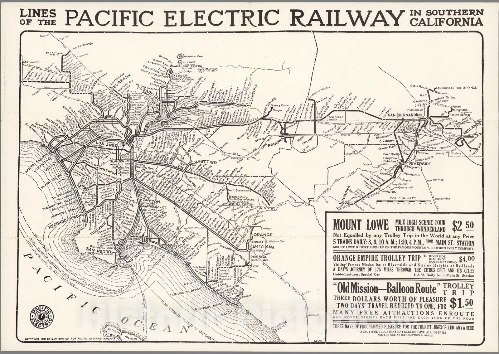 Historic Map : Lines of the Pacific Electric Railway In Southern Calif ...
