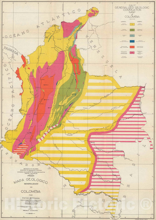 Historic Map - First Generalized Geologic Compilation Map of Colombia ...