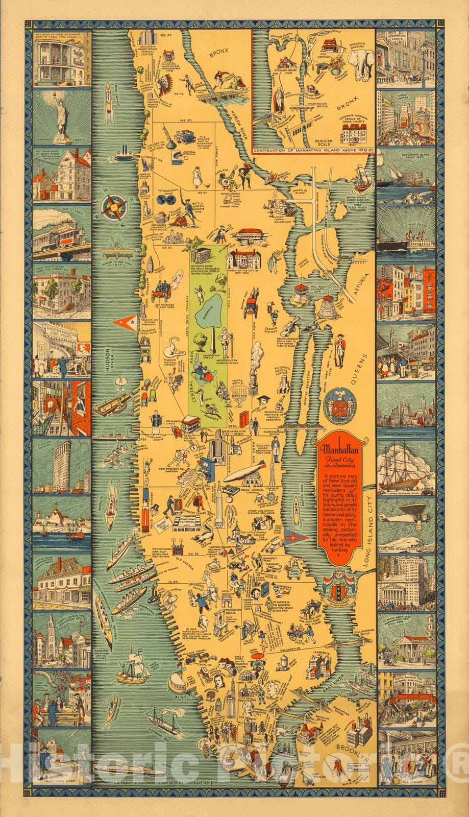 Historic Map : Manhattan, First City in America. 1933 - Vintage Wall A ...