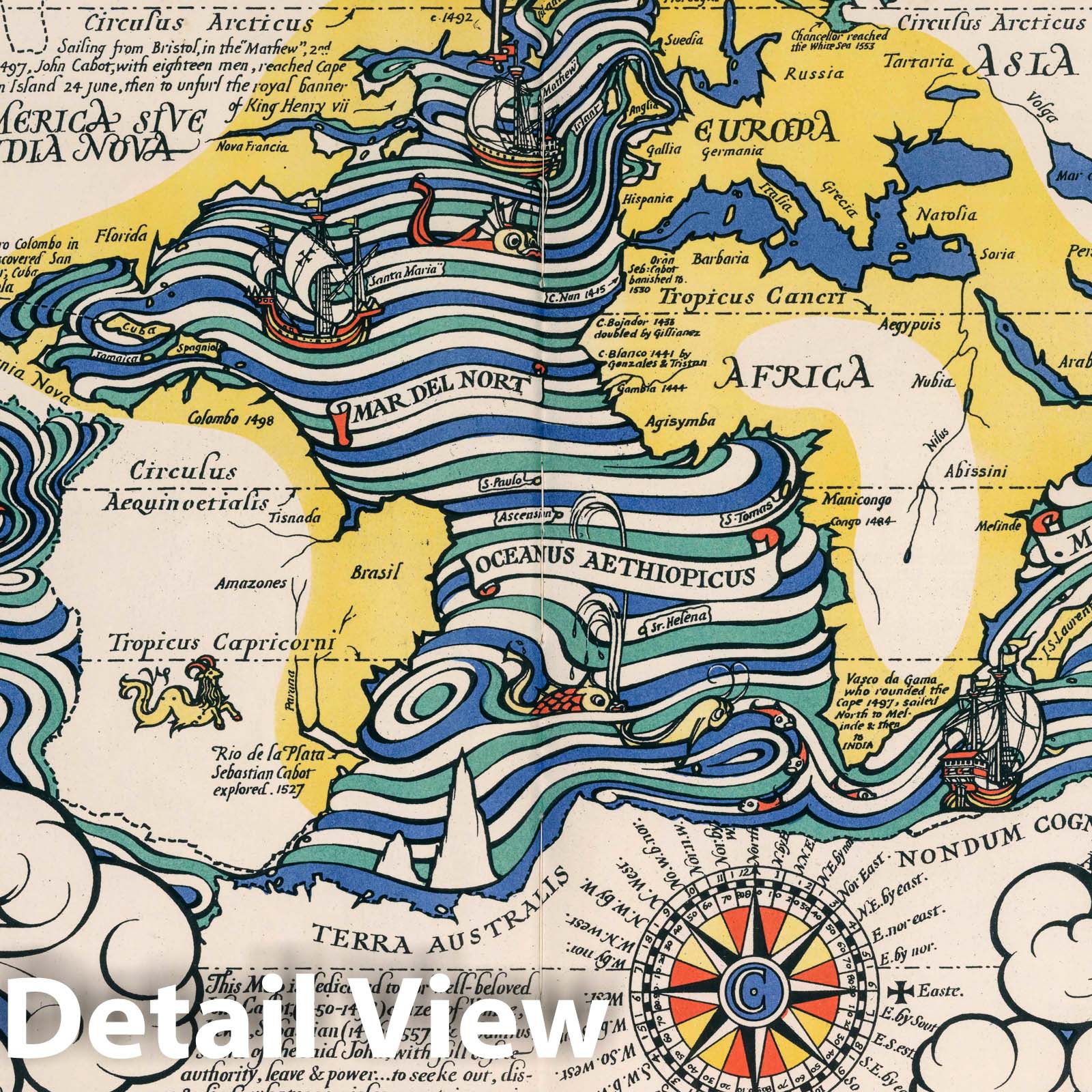 Historic Map : Guide Book, The World in the Time of Cabot (1517). 1924 ...