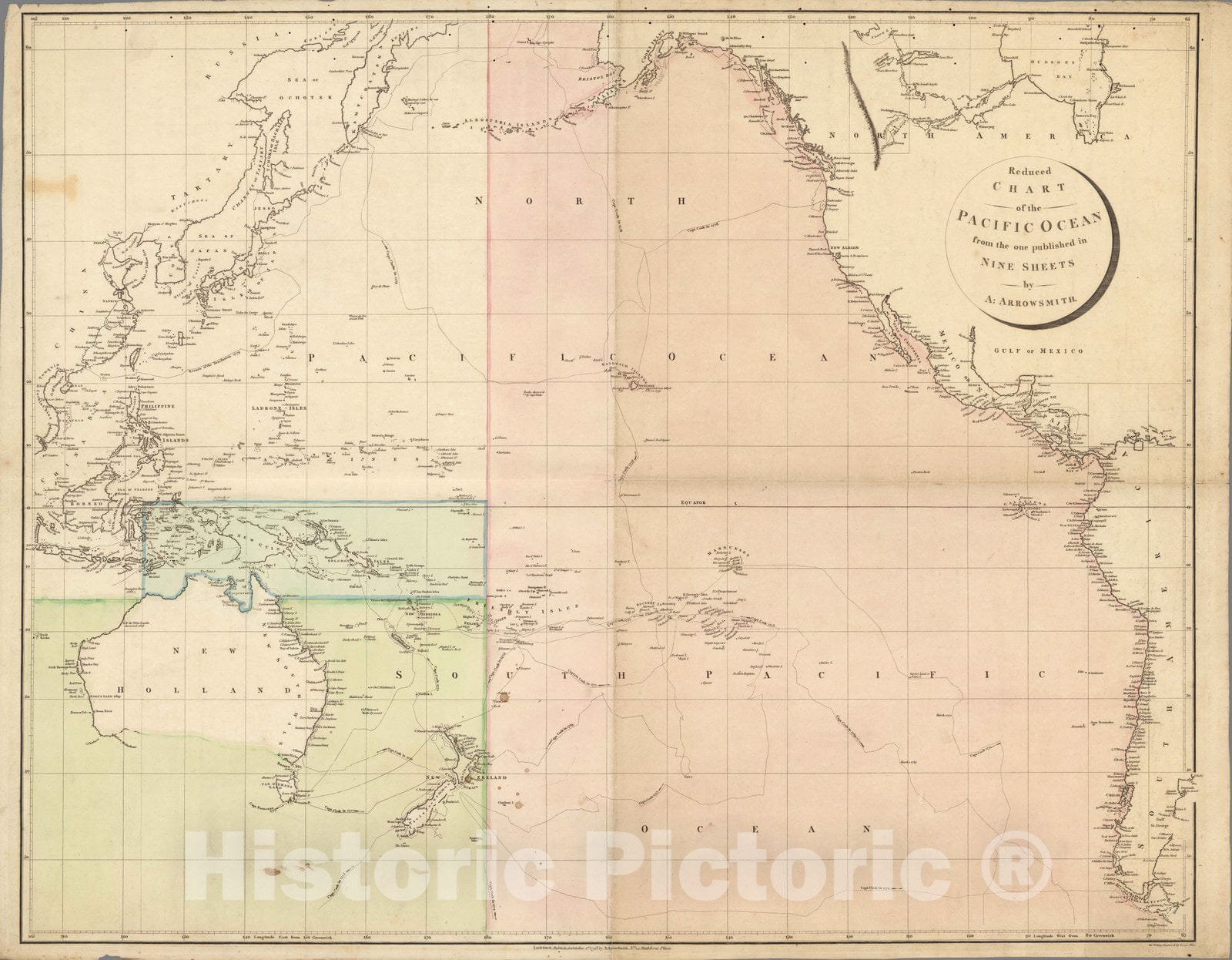 Historic Wall Map -Reduced Chart of the Pacific Ocean from the one pub ...