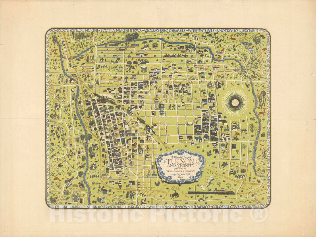 Tucson Arizona Pictorial Map 1943 Historical Print | Historic Pictoric