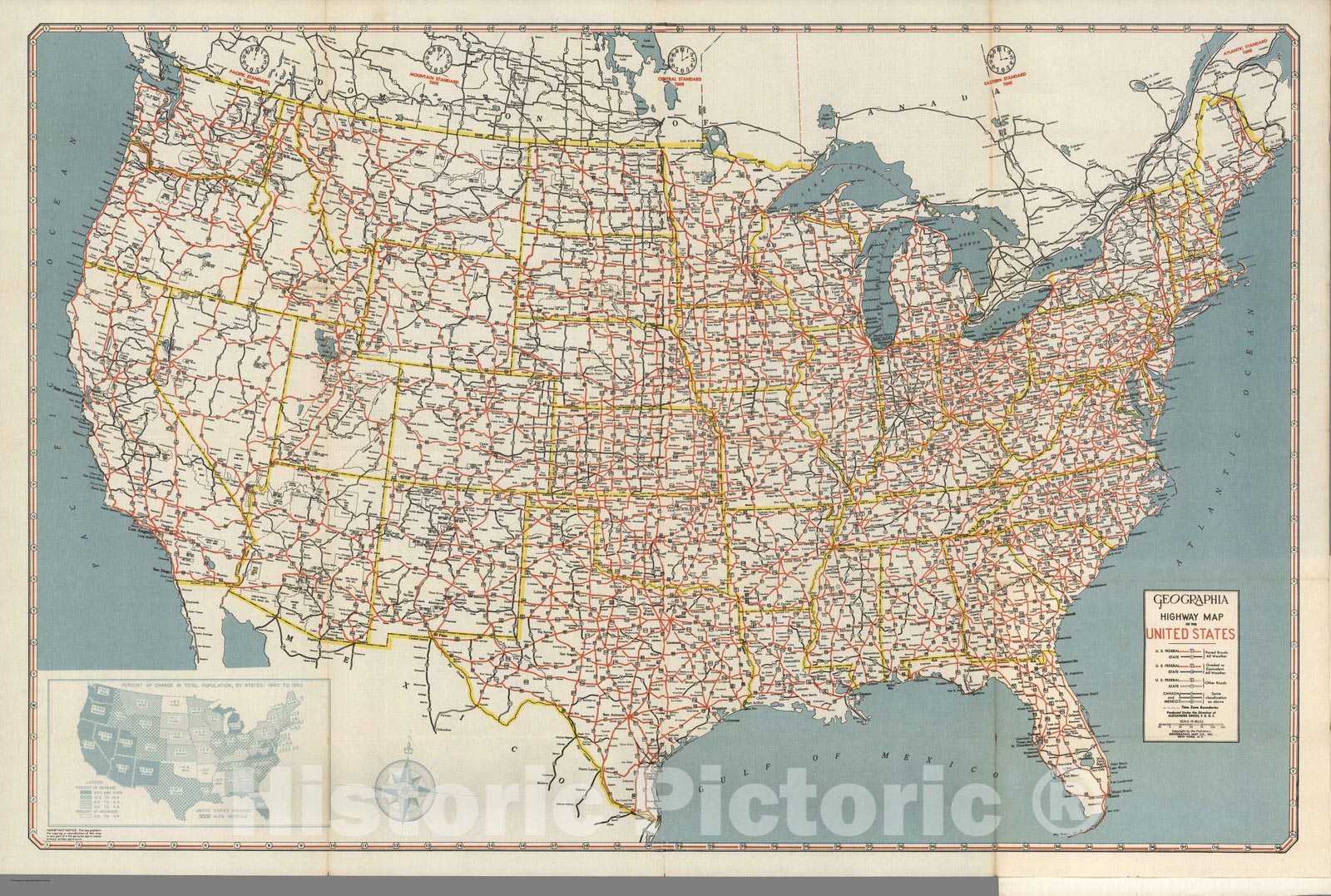 Historic Map : Geographia highway map of the United States, 1950 - Vin ...