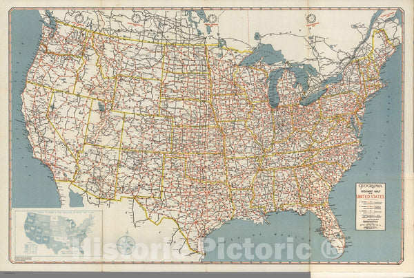 Historic Map : Geographia highway map of the United States, 1950 - Vin ...