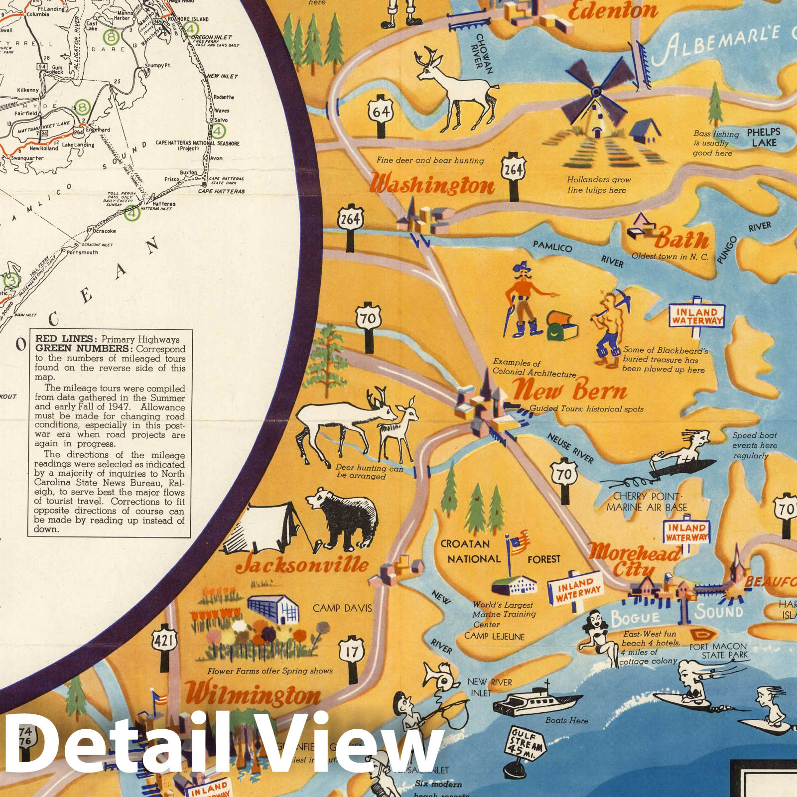 Historic Map : Eastern North Carolina, A Vacationist's Map & Guide. Th ...