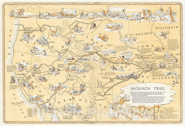 Historic Map - Mormon Trail. 1947 - Vintage Wall Art - Historic Pictoric