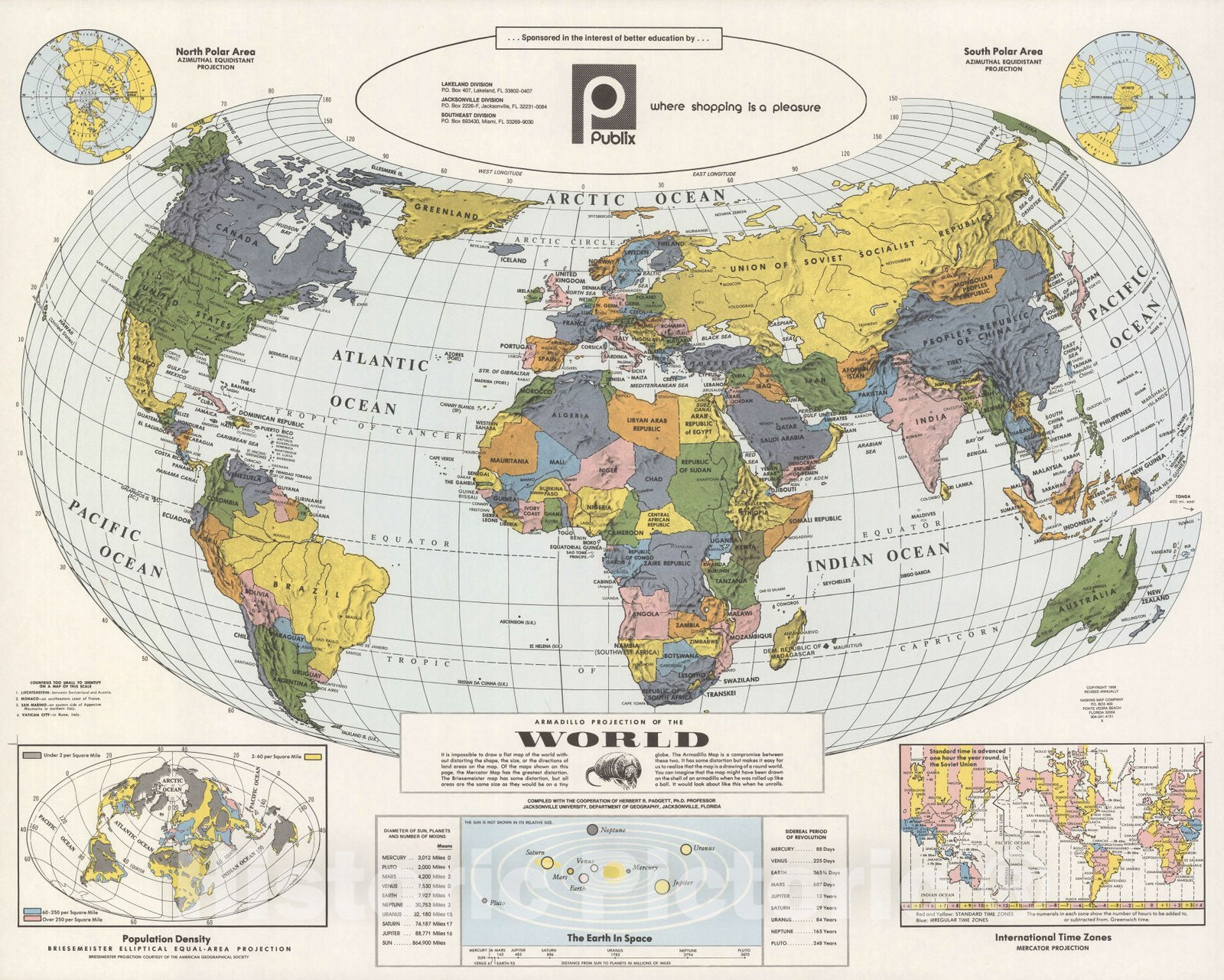 Historic Map : Armadillo Projection of the World. 1958 - Vintage Wall ...